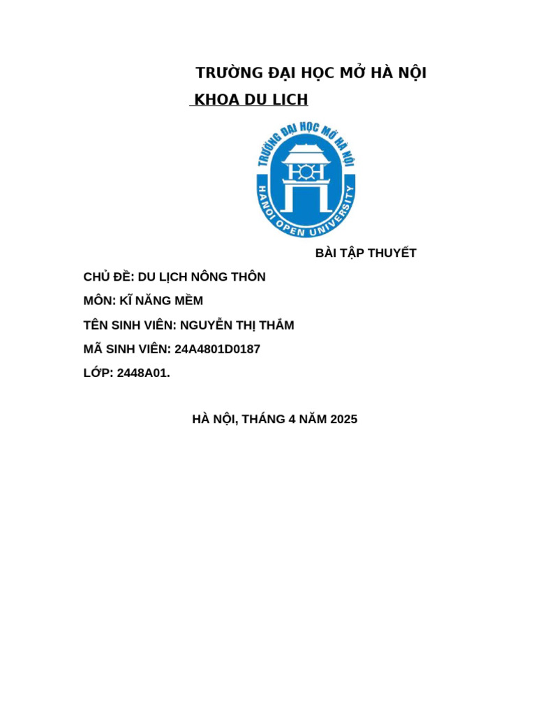 Trường Đại Học Mở Hà Nội Khoa Du Lich | PDF