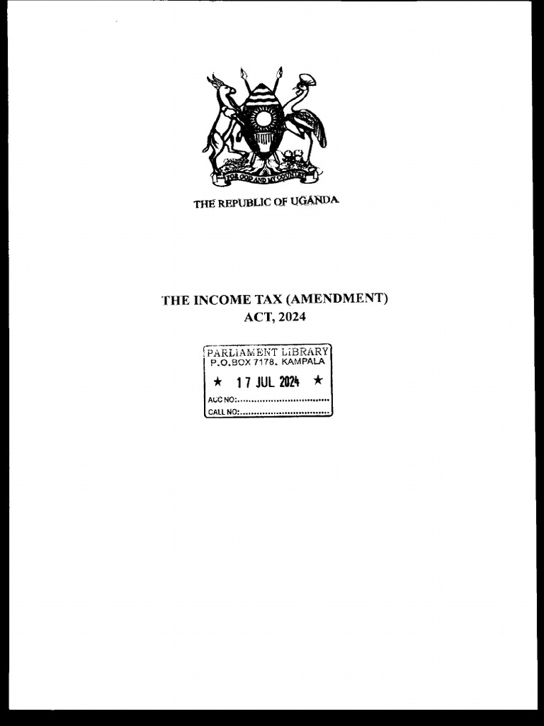 Income Tax Amendment Act 2024 Uganda | PDF | Tax Deduction | Insurance