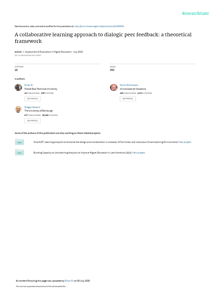 A Collaborative Learning Approach To Dialogic Peer Feedback A Theoretical Framework | PDF ...
