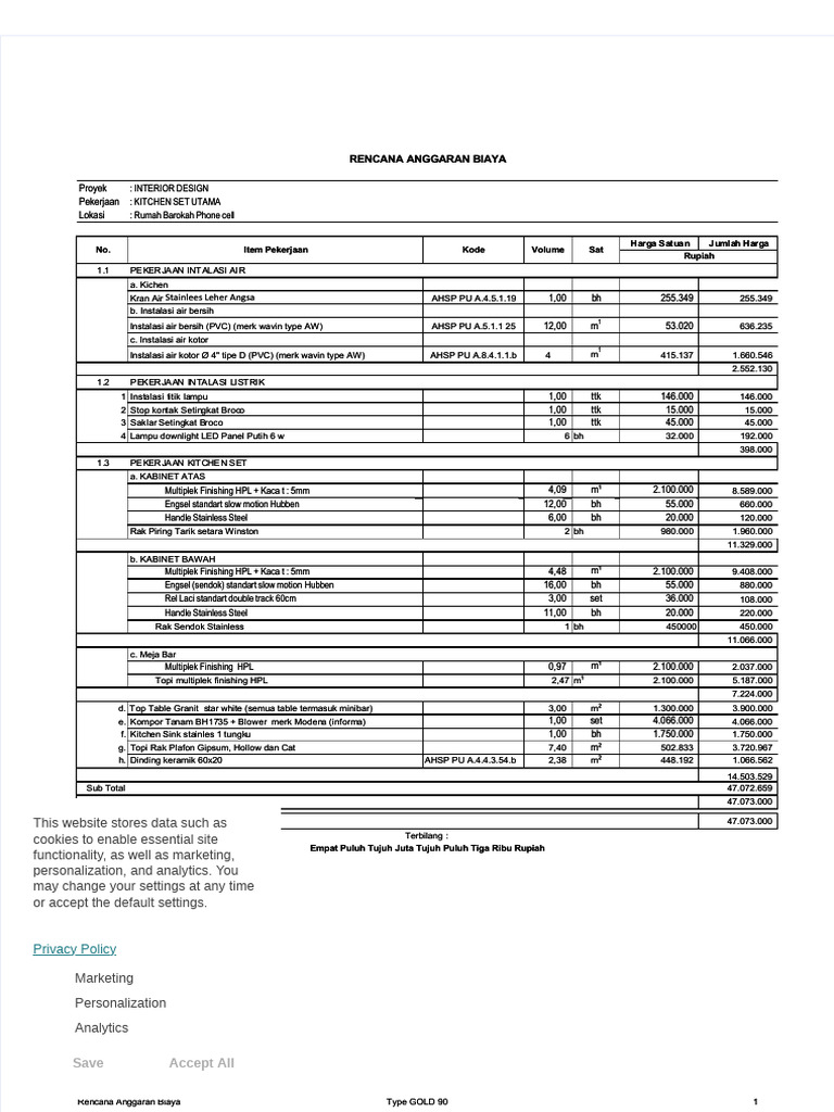 PDF Rab Kitchen Set Utama Compress | PDF | Steel | Stainless Steel