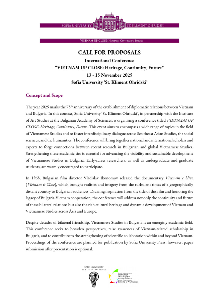 Call For Proposals Sofia University (Vietnam Up Close Heritage, Continuity, Future) | PDF ...