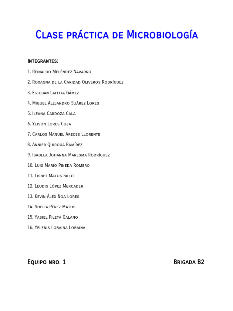 Clase Práctica de Microbiología (Equipo 1, Brigada B2) | PDF | Biología Celular) | Las bacterias