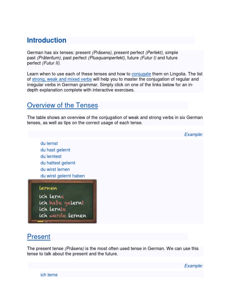 Overview of The Tenses: (Präsens), (Perfekt), (Präteritum ...