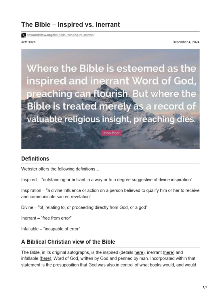 The Bible Inspired Vs Inerrant | PDF | Biblical Inerrancy | Bible