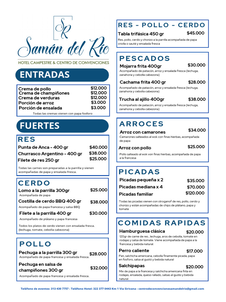Menú Saman: Platos y Precios | PDF | ensalada | filete