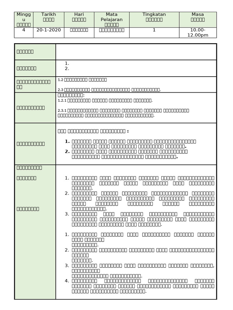 RPH BT T1 (M4) 2020 - Bab 2-1 | PDF
