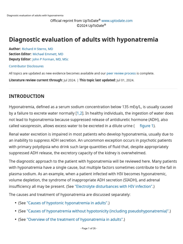 Diagnostic Evaluation of Adults With Hyponatremia | PDF | Diseases And ...