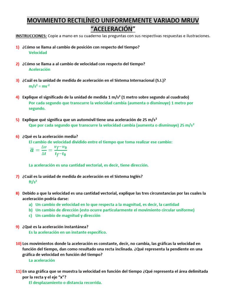 PIII - Tarea 4 - MRUV - Aceleración - Cuestionario | PDF | Aceleración | Velocidad