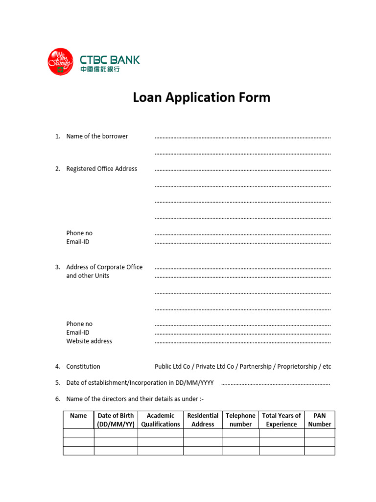 Loan Application Form Format Pdf Private Law Financial Services