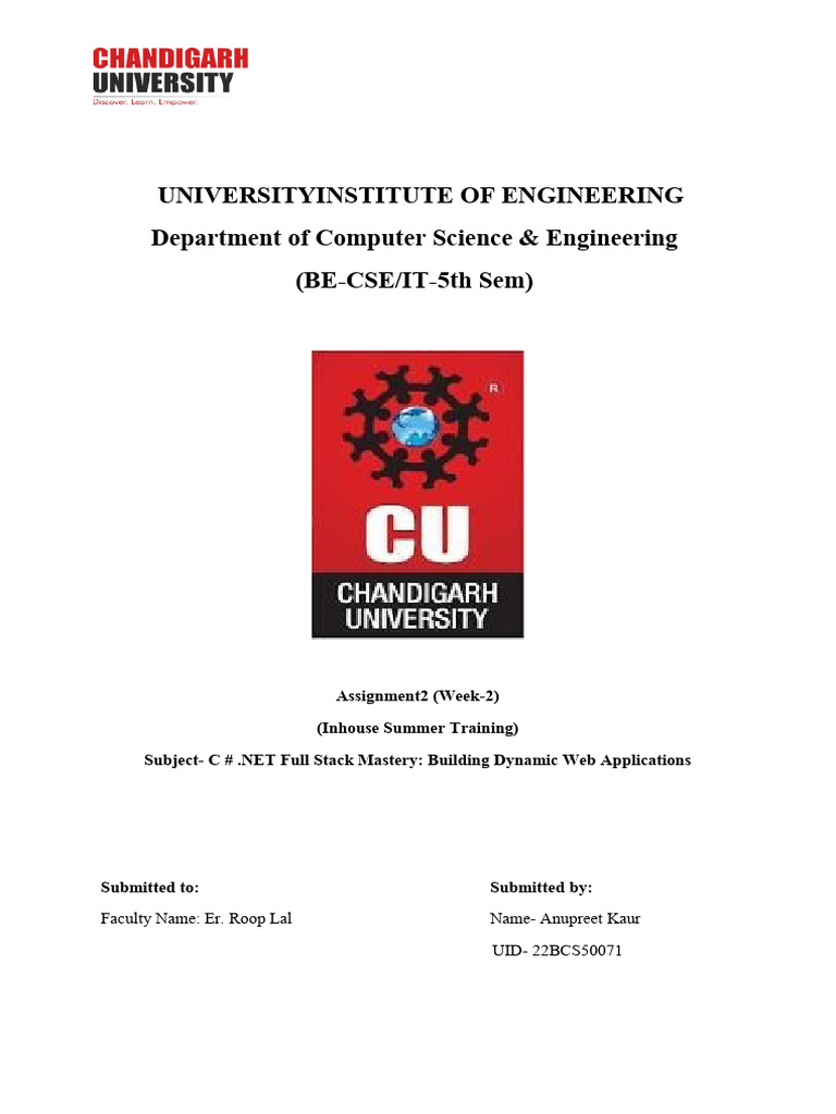 22bcs50071 - Anupreet Kaur Assignment-2 C# | PDF | C Sharp (Programming Language) | Computer ...