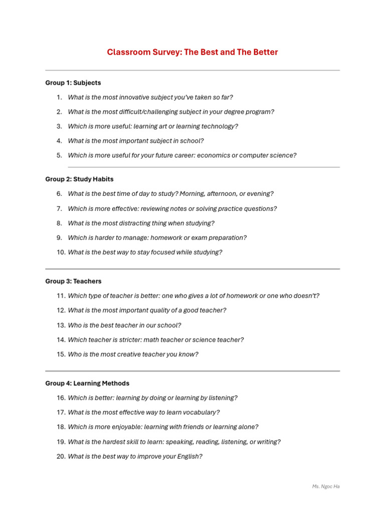 Unit 6 - Classroom Survey The Best and The Better | PDF | Classroom ...