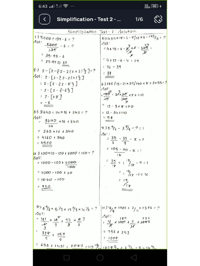 Simplification Test Solution | PDF