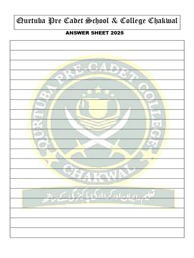 Qurtuba Pre Cadet Schoo1 Answer Sheets PDF | PDF