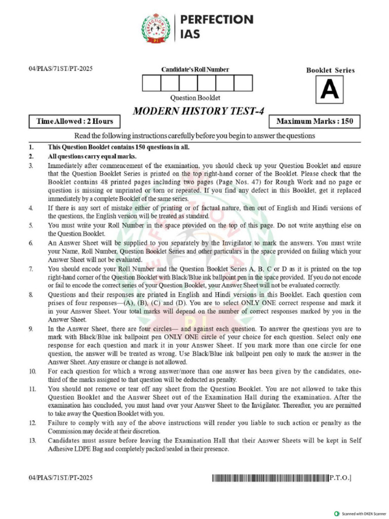 Perfection Ias Test 4 Question | PDF