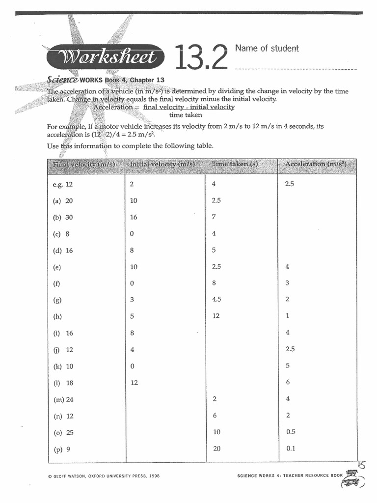 Acceleration Cal Worksheet | PDF