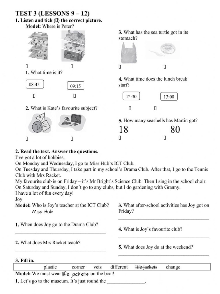HELLO - English - TEST 3 - Grade 4 | PDF
