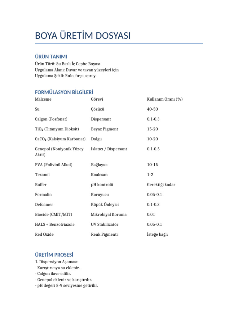 Boya Uretim Dosyasi | PDF