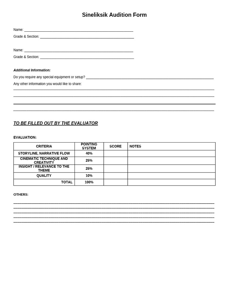 Sineliksik Audition Form | PDF