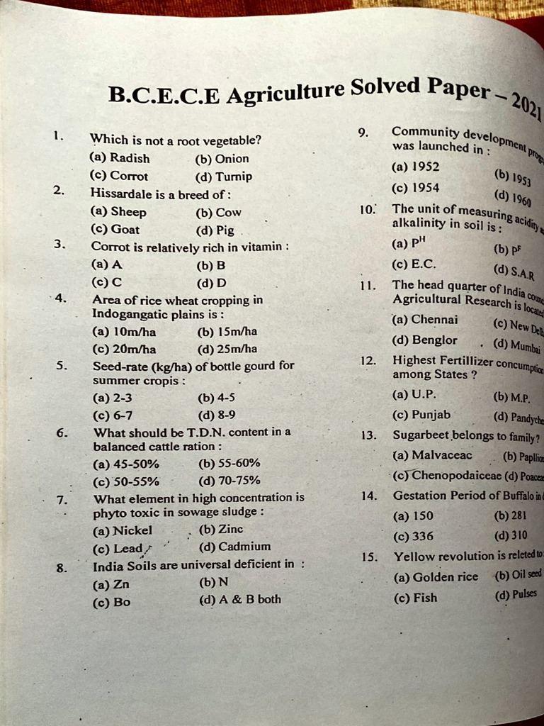 BCECE Agriculture Solved Paper 2023 | PDF | Legume | Agriculture