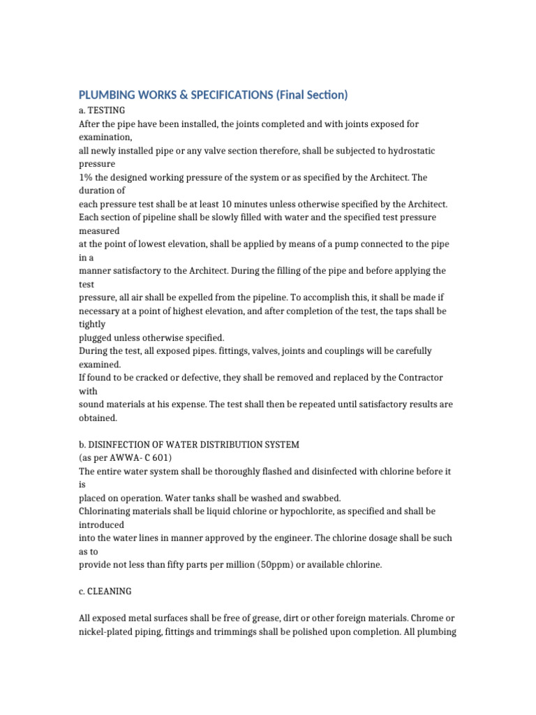 Plumbing Works and Specifications 8 | PDF