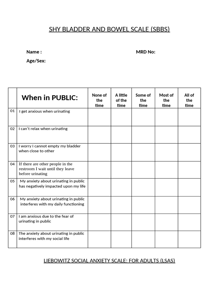 Shy Bladder and Social Anxiety Scale | PDF