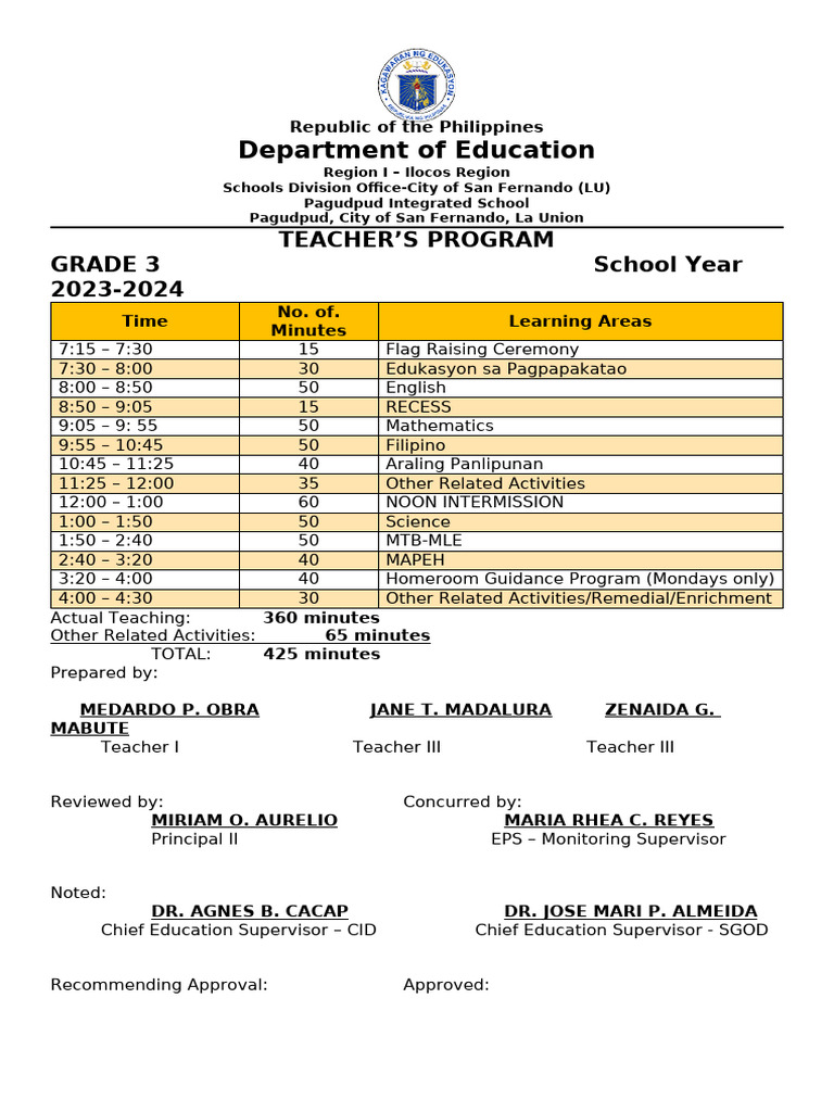 Classroom Program 2023-2024 | PDF | Philippines