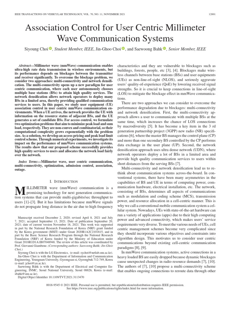 Association Control For User Centric Millimeter Wave Communication ...