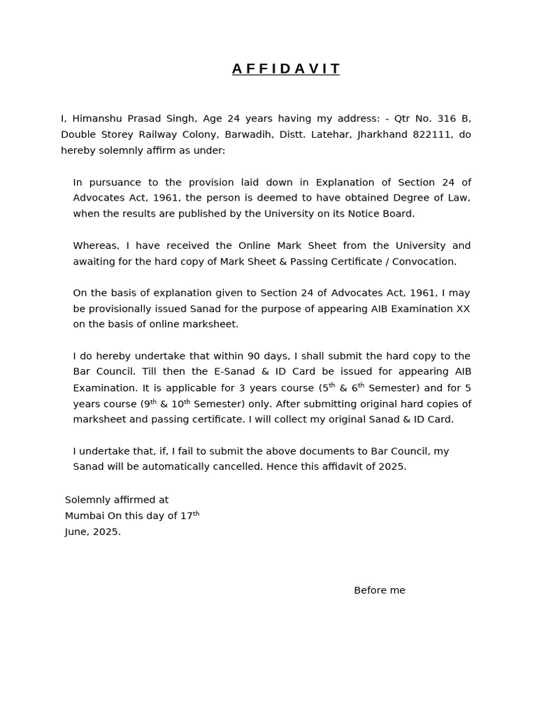 Devendra Final Enrollment Affidavit | PDF