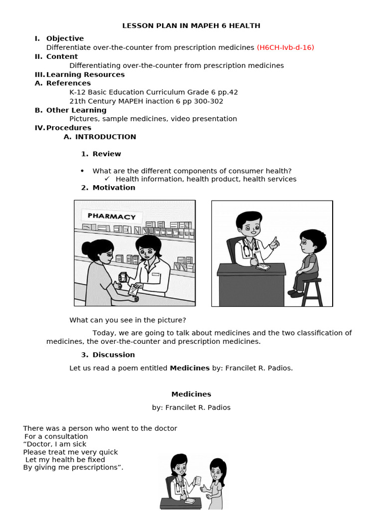 Lesson Plan in Mapeh 6 Health | PDF | Over The Counter Drug ...
