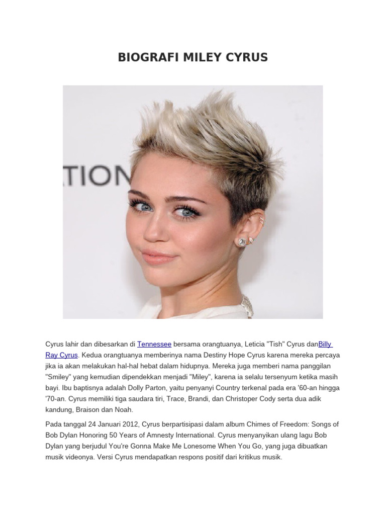 Biodata Lengkap Miley Cyrus | PDF