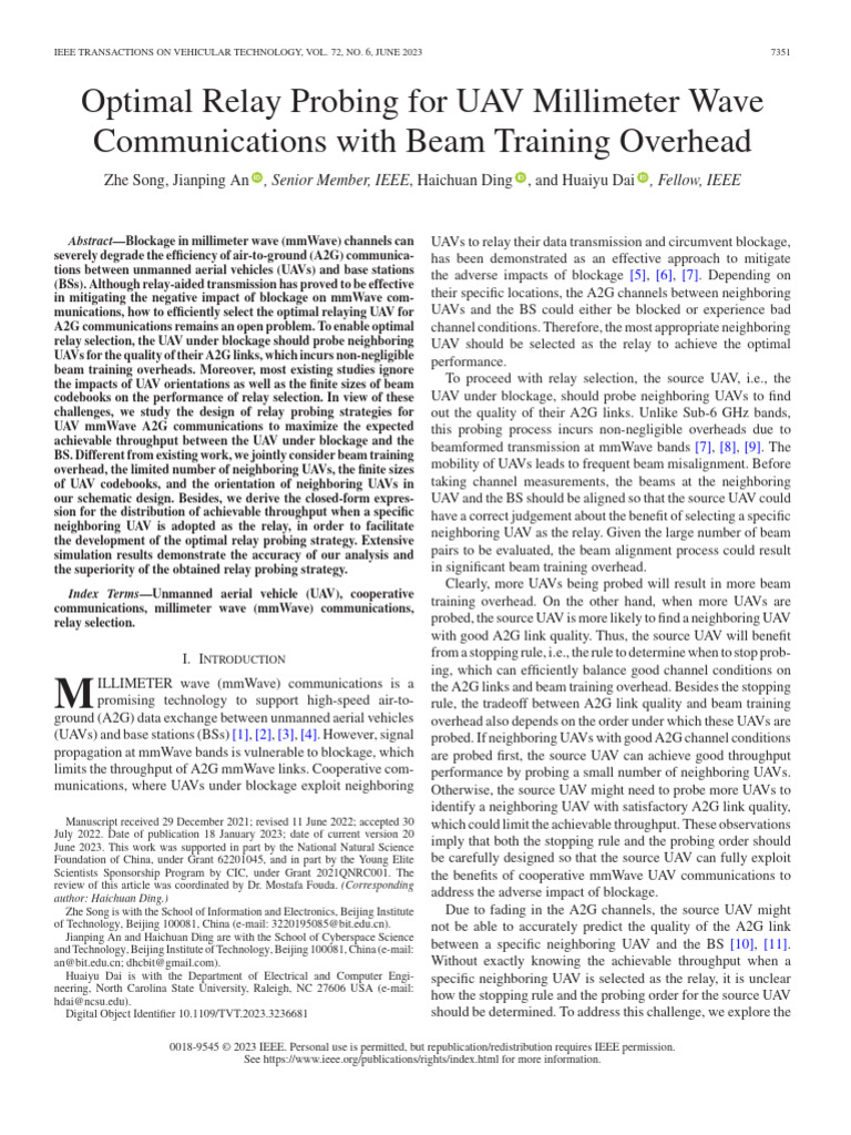 Optimal Relay Probing For UAV Millimeter Wave Communications With Beam ...