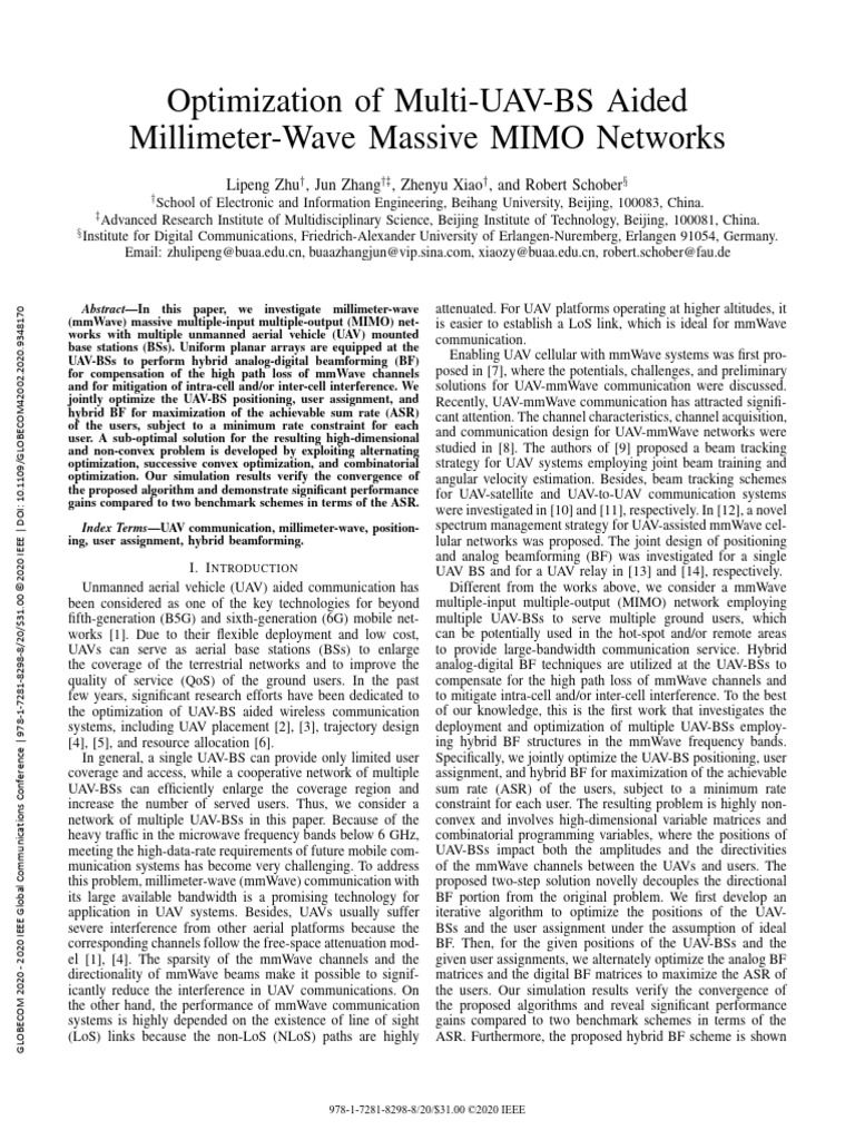 Optimization of Multi-UAV-BS Aided Millimeter-Wave Massive MIMO Networks | PDF | Mimo ...