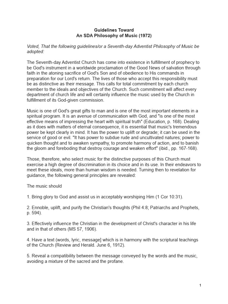 SDA Music Philosophy Guidelines | PDF | Hymns | Jesus