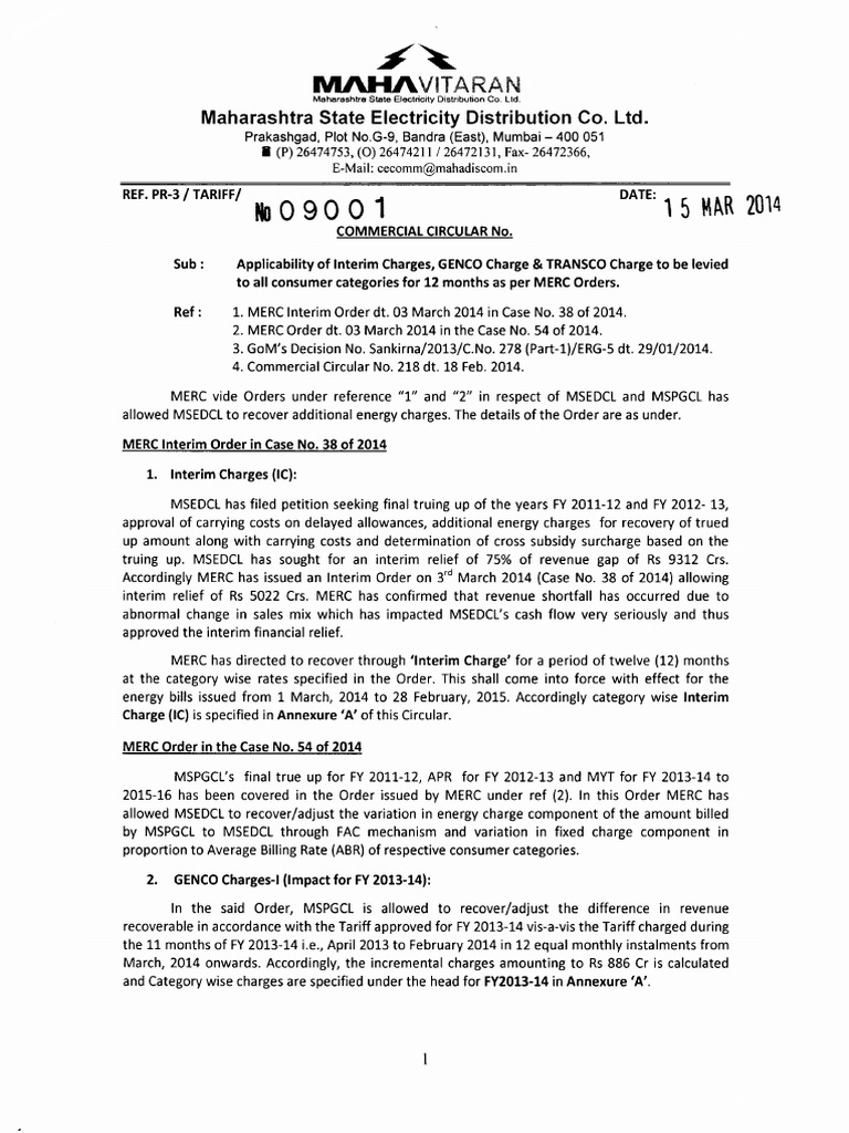 MSEDCL Circular For Additional Charge | PDF | Economies | Electric Power