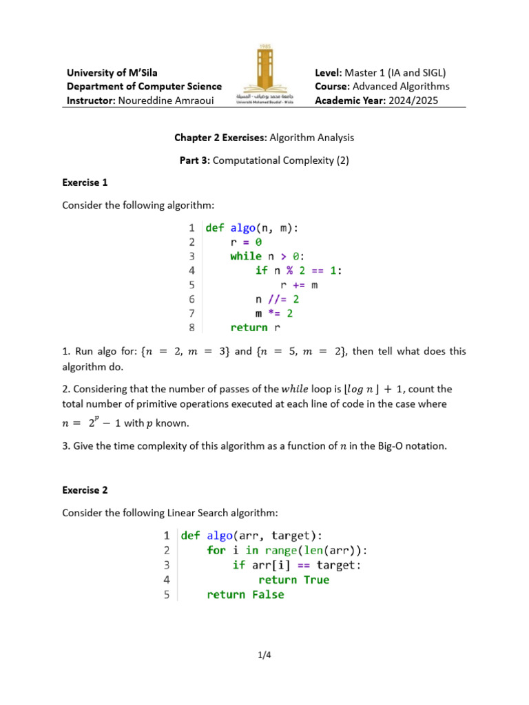 Chapter 2 Exercises (Part 3) | PDF | Time Complexity | Function (Mathematics)