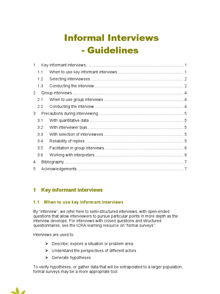 Guidelines for Informal Interviews | PDF | Survey Methodology | Interview
