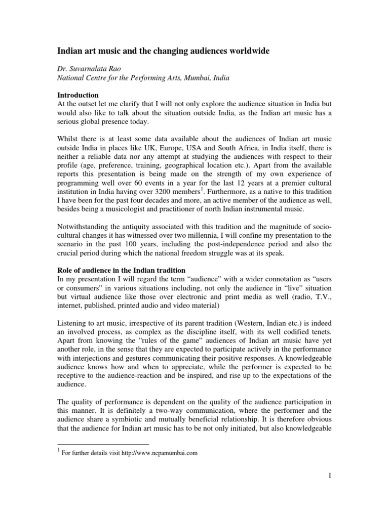 Dr. Suvarnalata Rao: Indian Art Music and The Changing Audiences ...