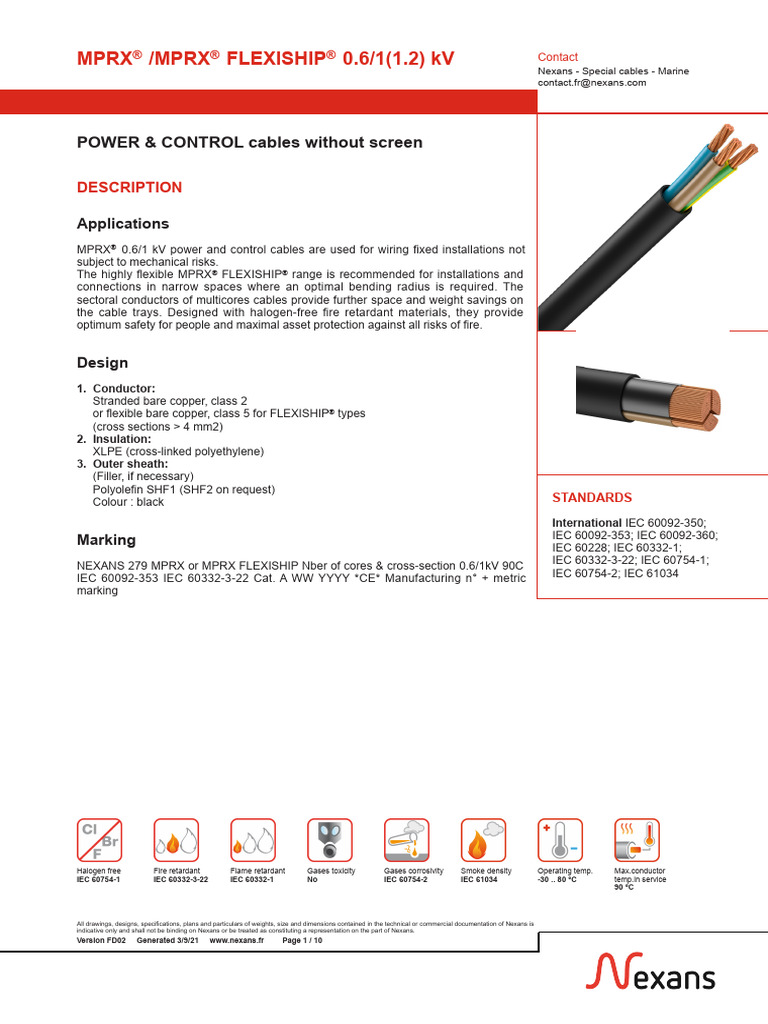 MPRX® FLEXISHIP® Power Cables 0.6/1kV | PDF | Smoke | Electrical Wiring