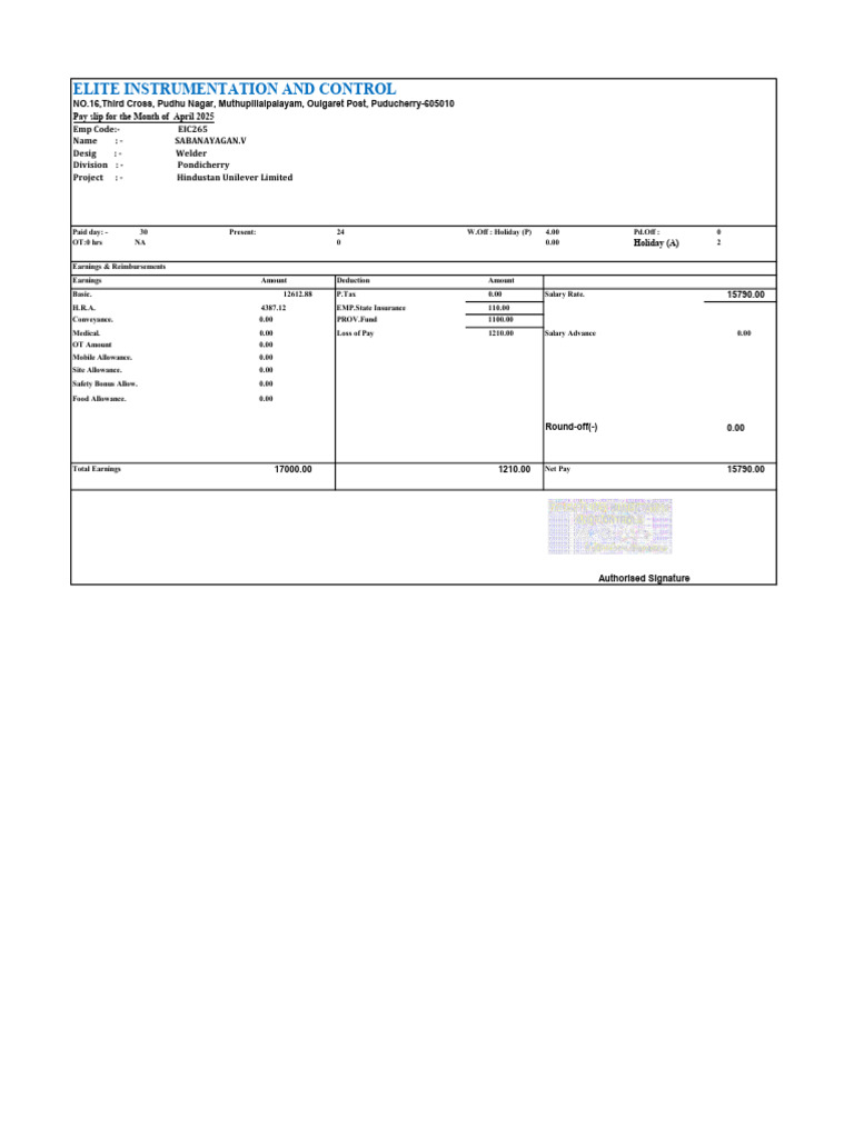 Sabanayagan Payslip April 2025 | PDF