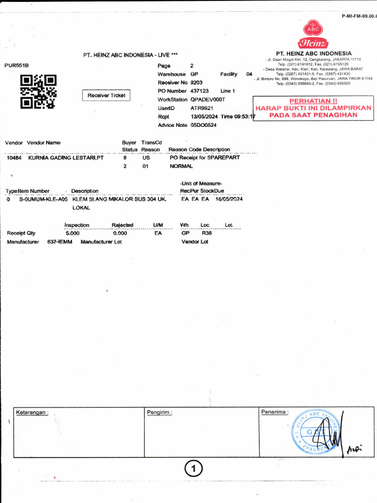 Warehouse Receipt for PT. HEI NZ ABC | PDF