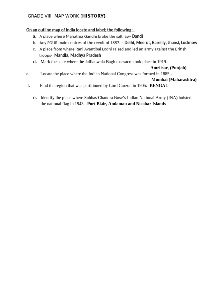 Map Work - Grade 8 | PDF