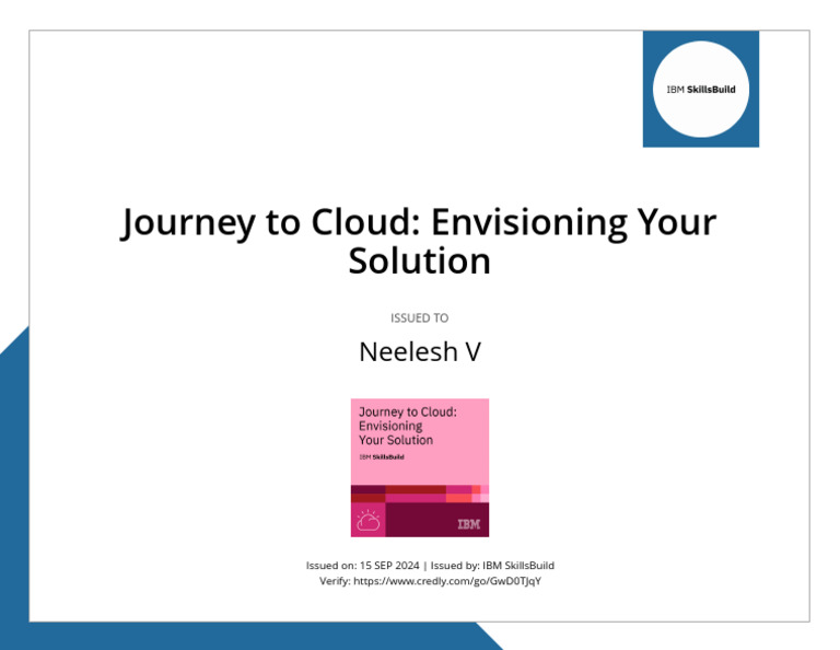 JourneytoCloudEnvisioningYourSolution - Badge20240915-8-Wceqzc Certificate Neelesh.V | PDF