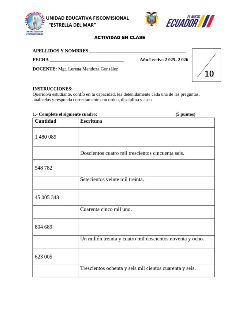 Actividad en Clase 1 Octavo | PDF