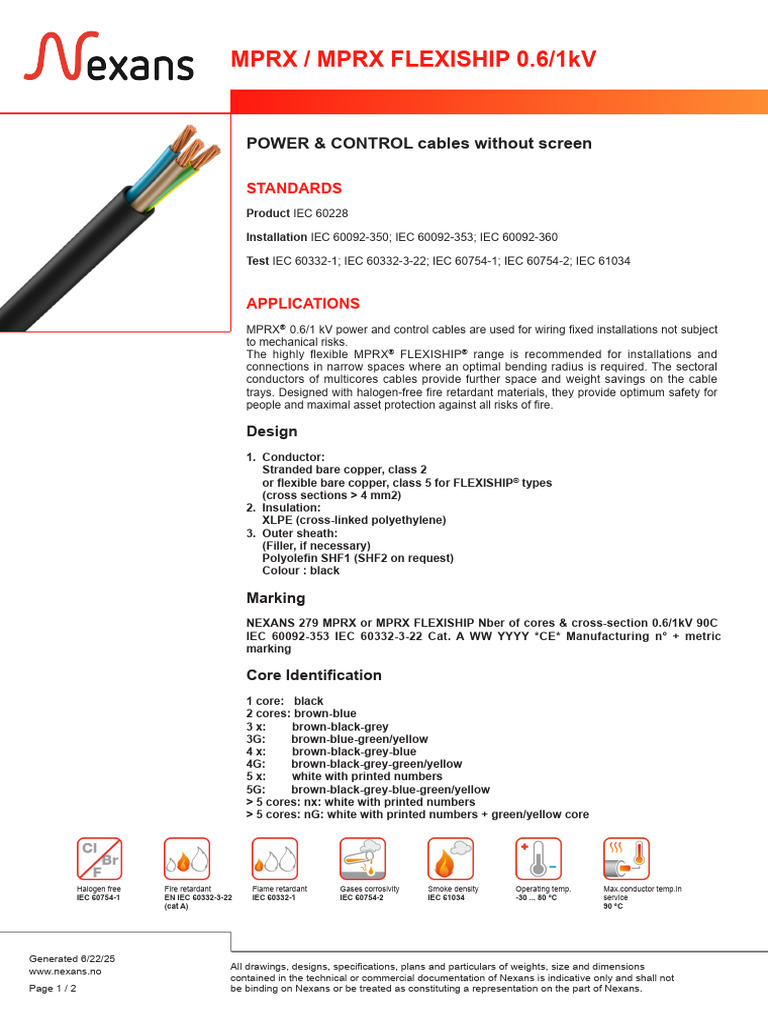 MPRX 0.6/1kV Cable Specifications | PDF | Electrical Wiring ...