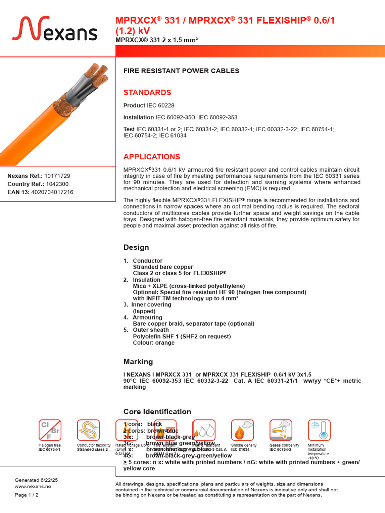 MPRXCX® 331 Fire Resistant Cables | PDF | Electrical Conductor ...