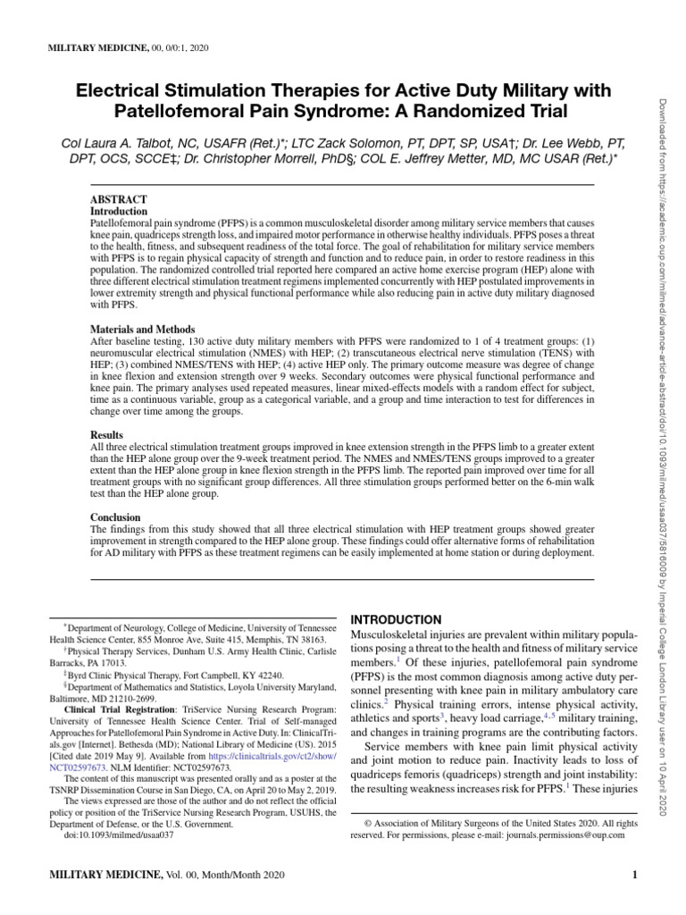 Electrical Stimulation for PFPS in Military | PDF | Medical Specialties ...