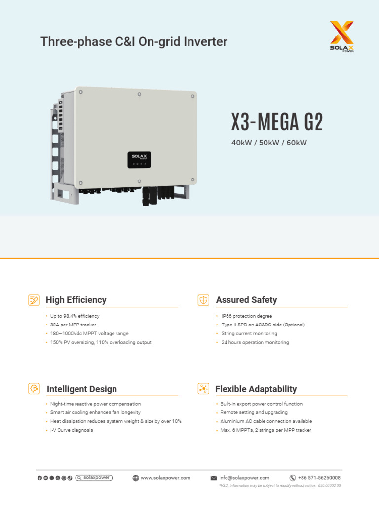 Solax x3 Mega g2 Datasheet en | PDF | Alternating Current | Electrical Equipment
