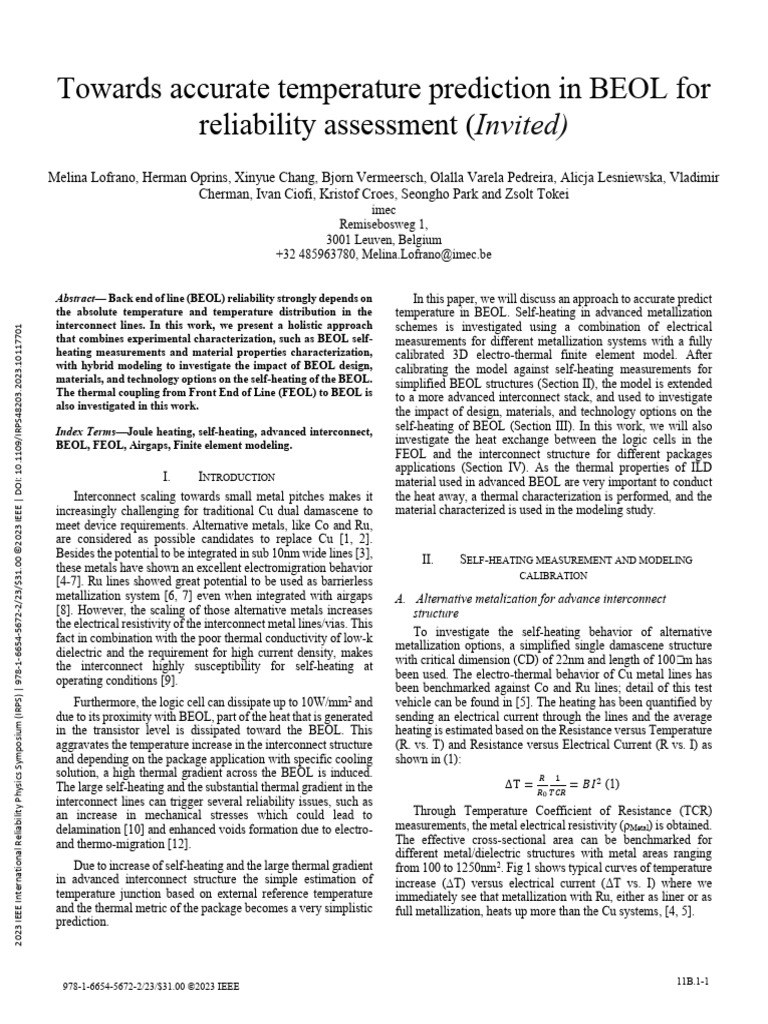 Towards Accurate Temperature Prediction in BEOL for Reliability ...