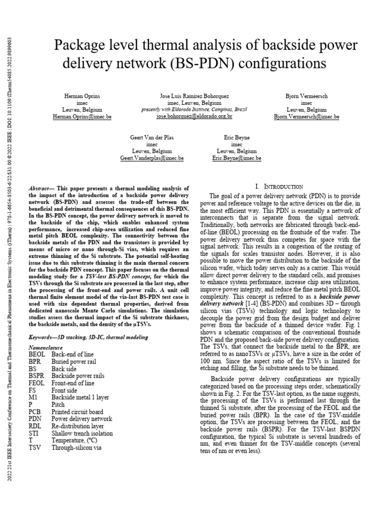 Package Level Thermal Analysis of Backside Power Delivery Network BS-PDN Configurations | PDF ...