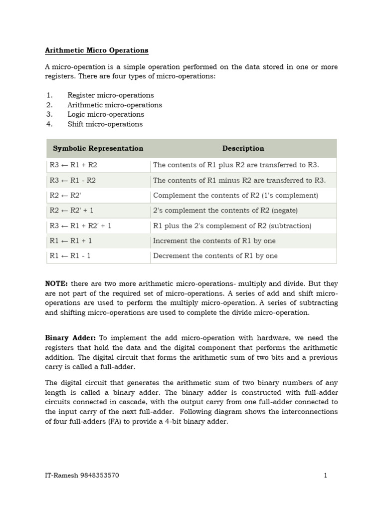 Co-Arithmetic Micro Operations | PDF | Electronic Engineering | Arithmetic